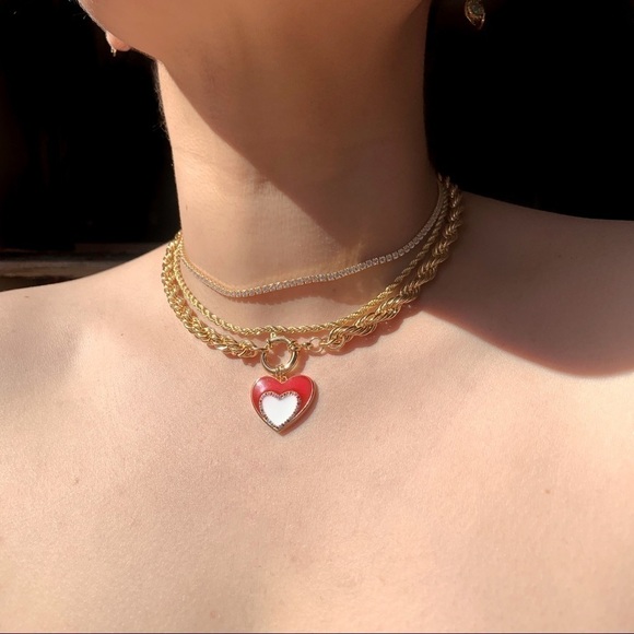 Jewelry | Gold Rope Chain Twist Necklace With Heart Charm | Poshmark